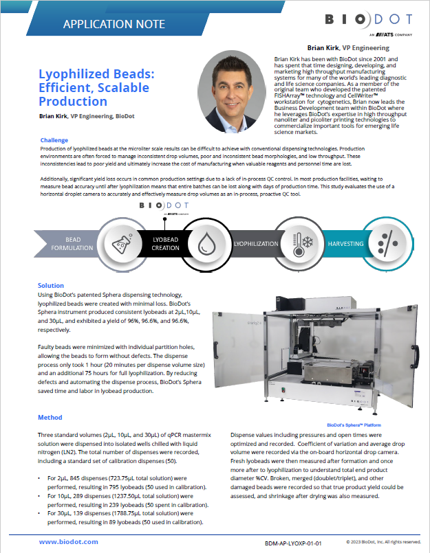 Lyophilized Beads: Efficient, Scalable Production - BioDot Lyophilized Beads: Efficient, Scalable Production - BioDot